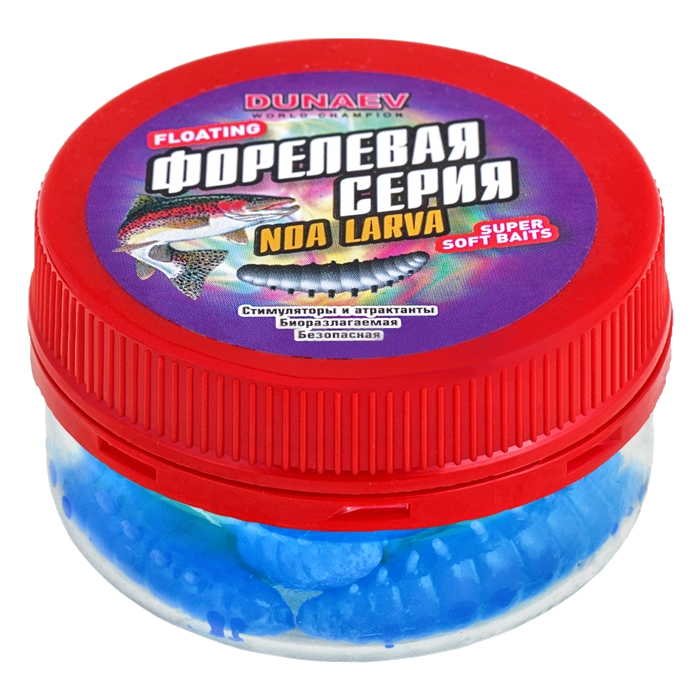 Приманка Dunaev DT Noa Larva (502) голубой, 40 мм, 6 шт. - купить в интернет-магазине Адвентурика